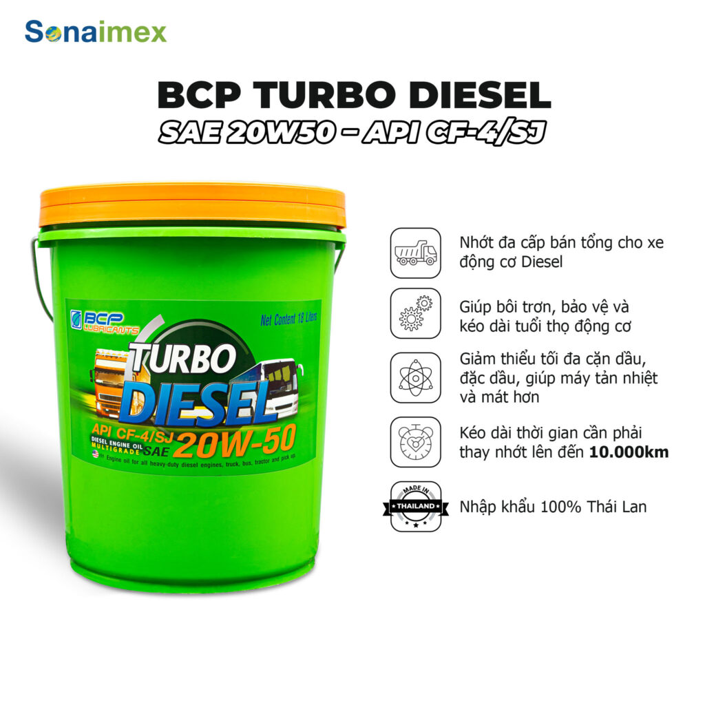 Nhớt động cơ dầu BCP Turbo Diesel CF4/SJ, 20W50 - 18L - Sonaimex