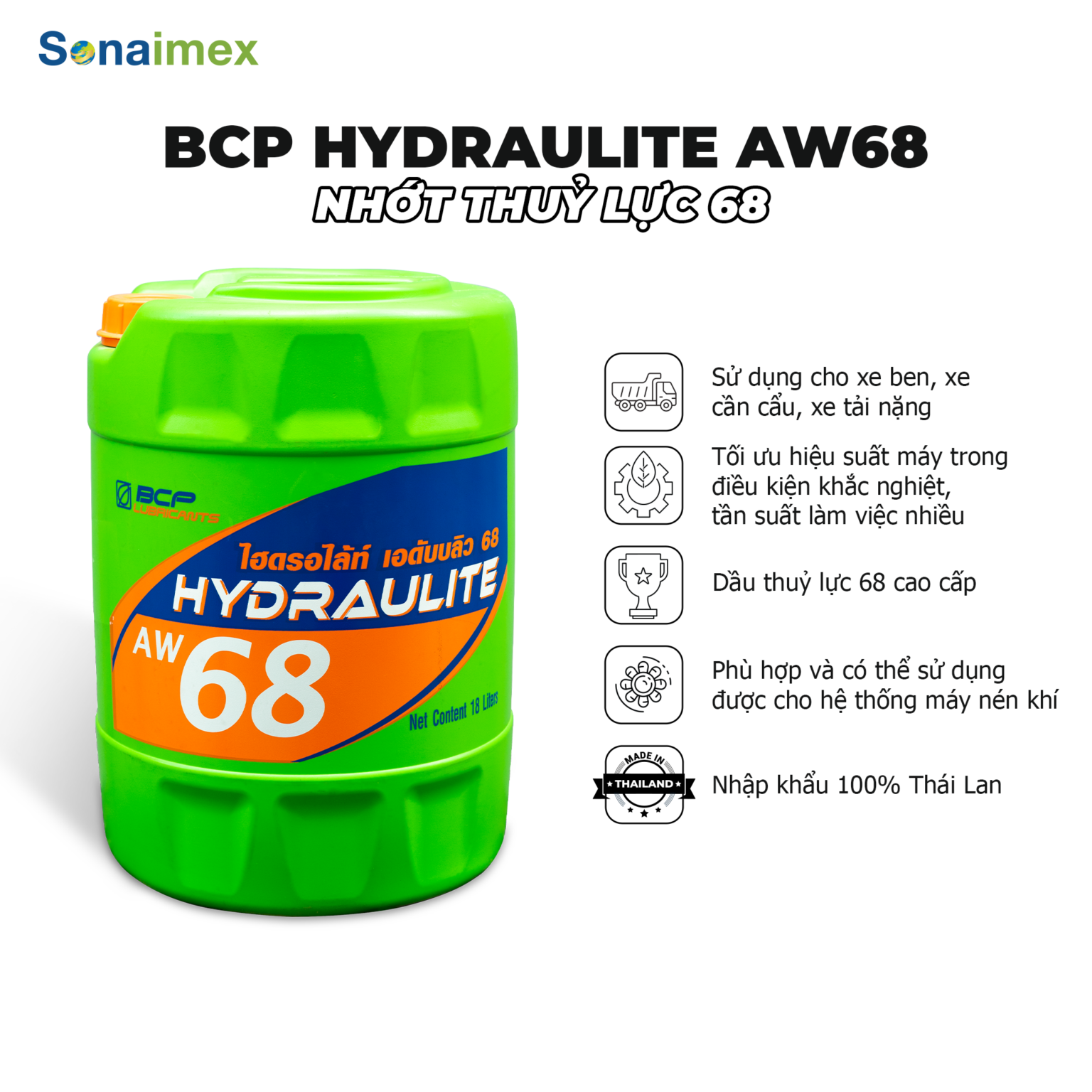 Dầu thuỷ lực BCP HYDRAULITE AW68 - 18L - Sonaimex