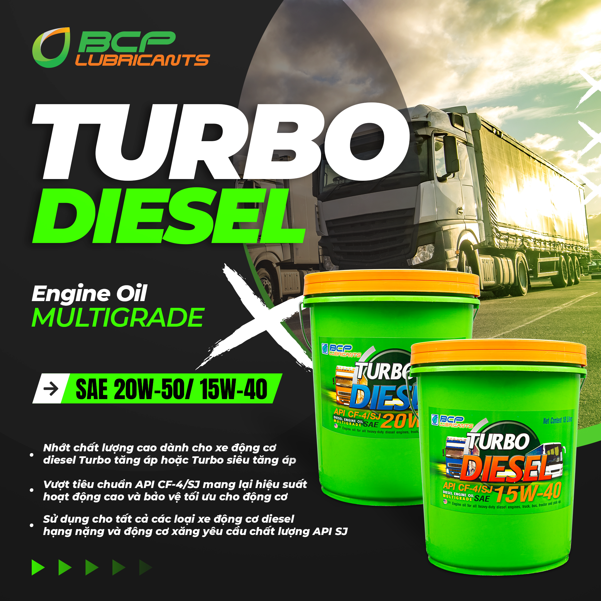 Nhớt động cơ dầu BCP Turbo Diesel CF4/SJ, 20W50 - 18L - Sonaimex